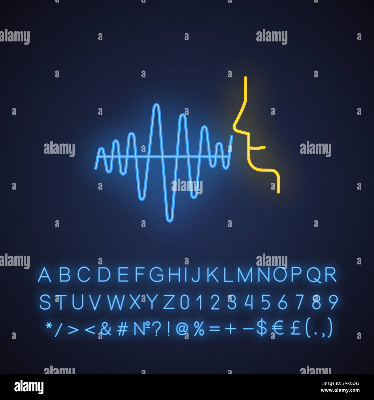 Curvy soundwave neon light icon. Standart voice frequency idea. Human ...
