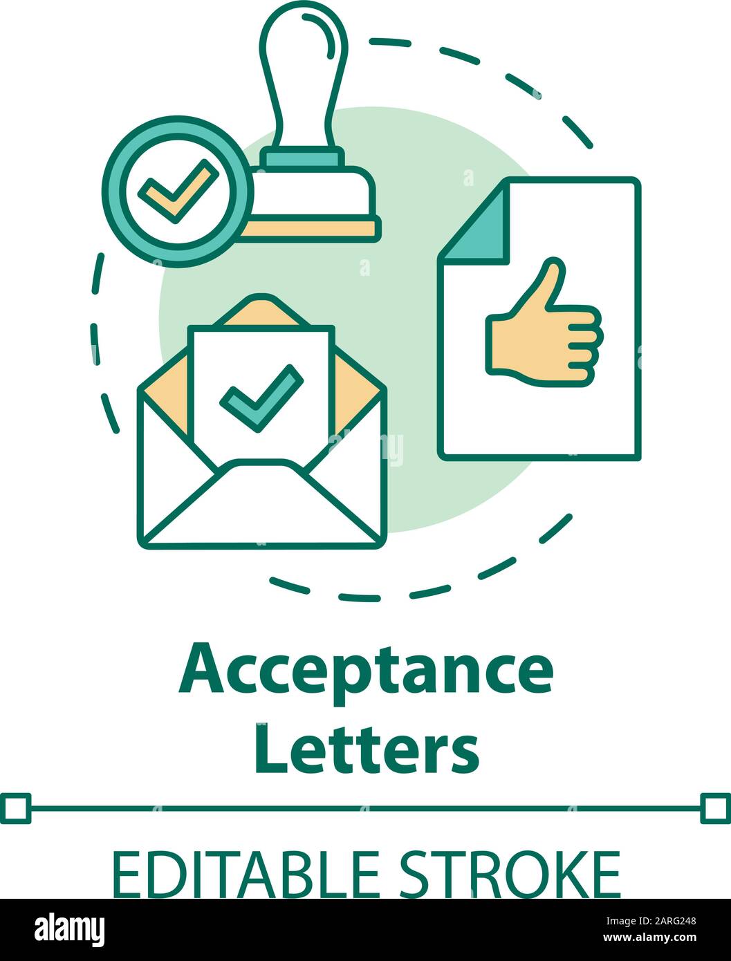 Acceptance letters concept icon. Envelope with approved document ...