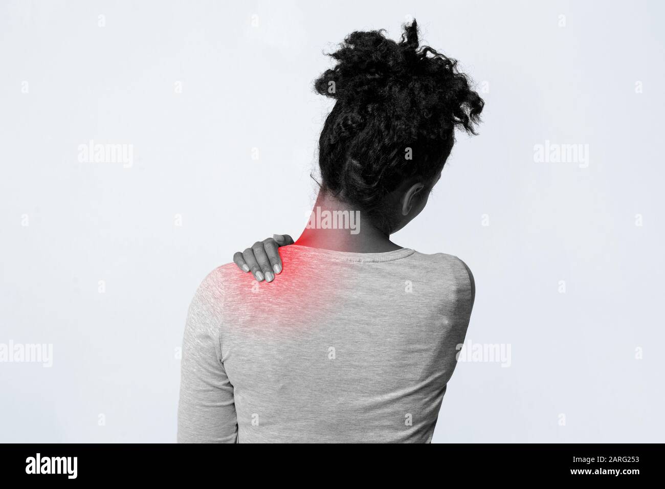 Black and white photo of woman having strong backache Stock Photo - Alamy