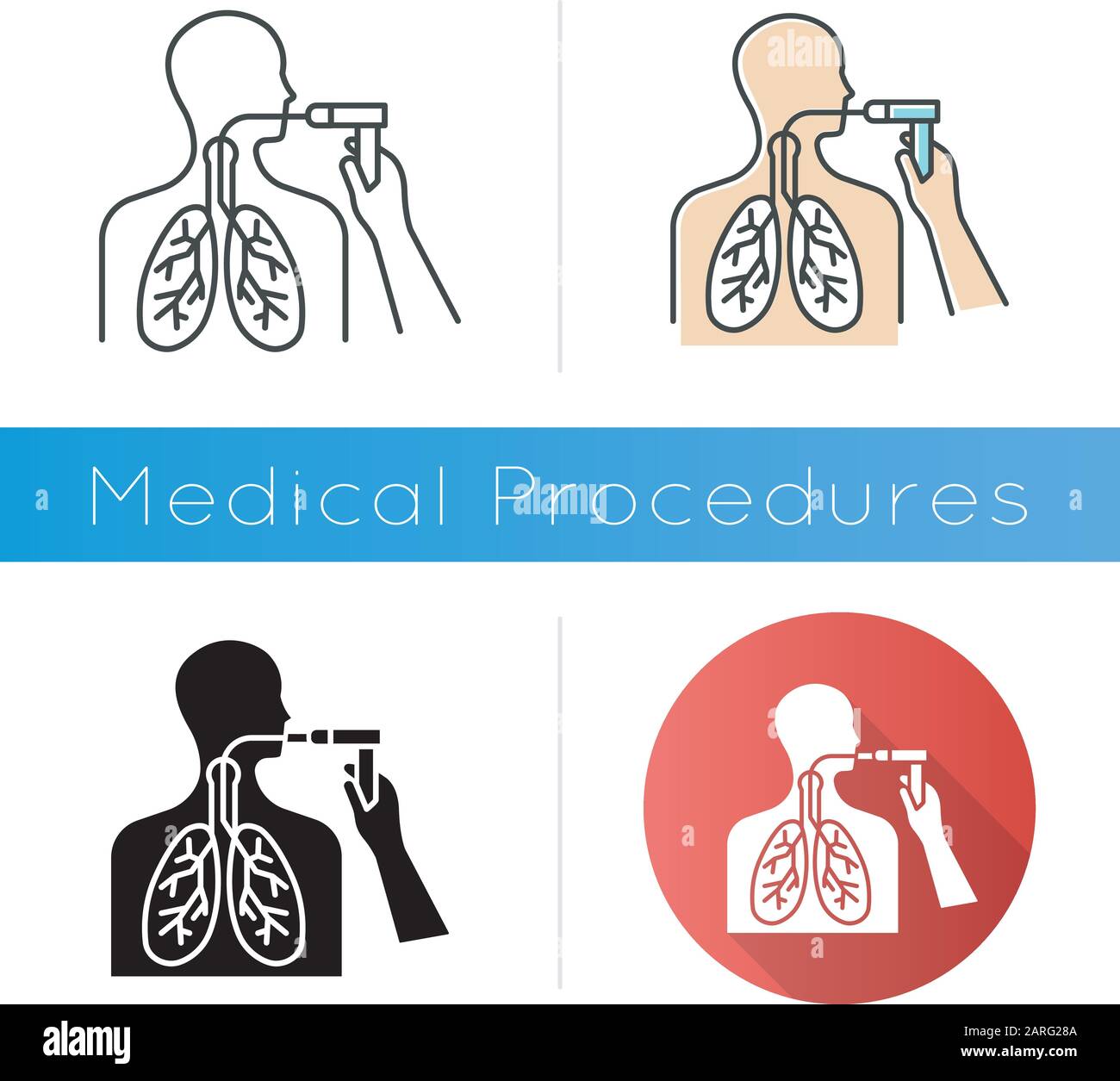 Bronchoscopy icon. Airway check. Lung cancer risk examination. Medical ...