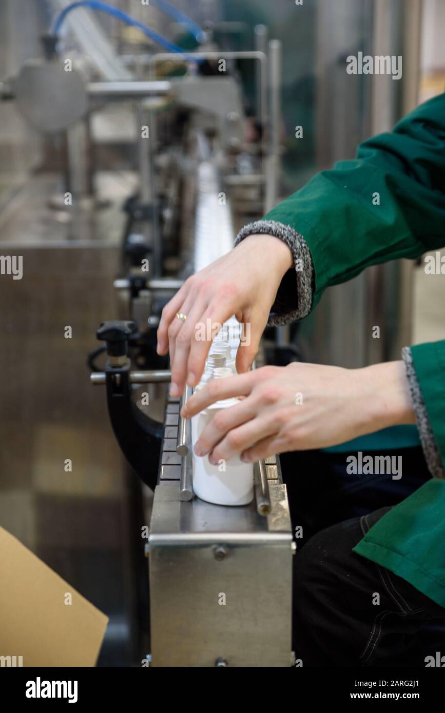 Products being produced in a industrial factory manufacturing plant ...