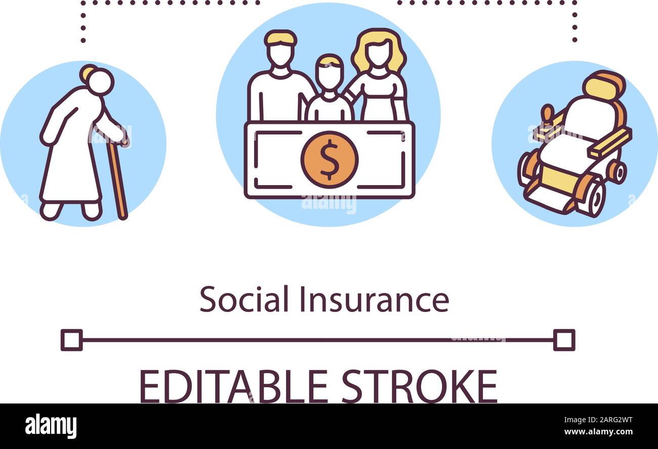 Social insurance concept icon. Retirement plan. Senior person ...