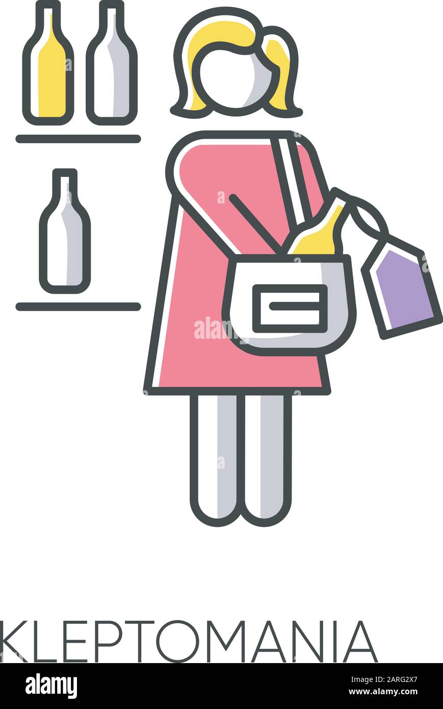 Kleptomania color icon. Woman stealing alcohol. Substance abuse ...