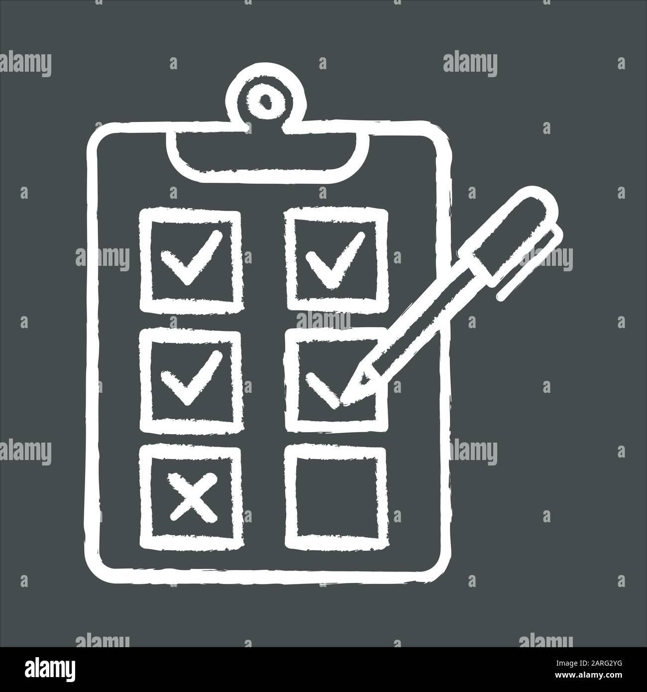 Written survey chalk icon. Choosing option. Tick checkbox. Evaluation ...
