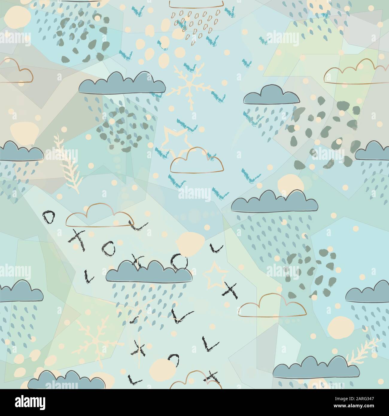 Cute Cloud seamless Pattern. Scandinavian Hand Drawn Style. Rainy Day ...