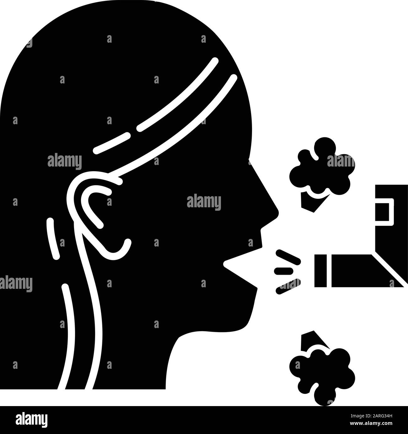 Inhalation glyph icon. Respiratory treatment. Asthma help. Breathing ...