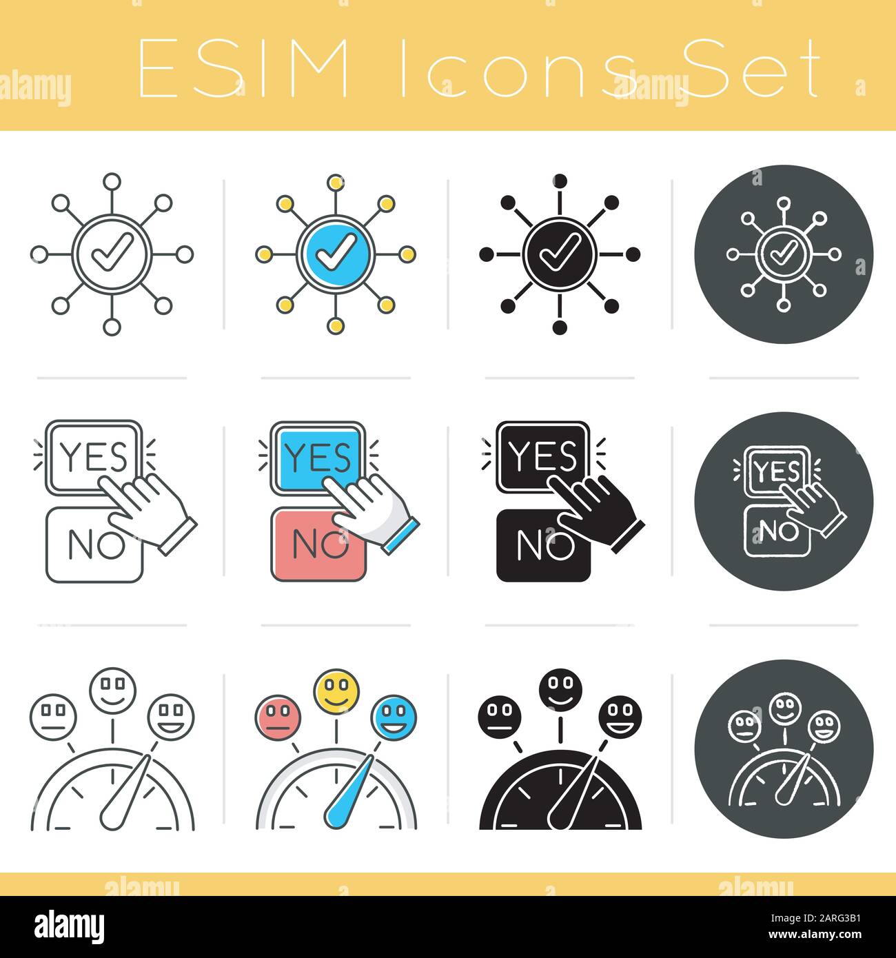 Survey icons set. Correct answer. Yes and no buttons. Hand clicking ...