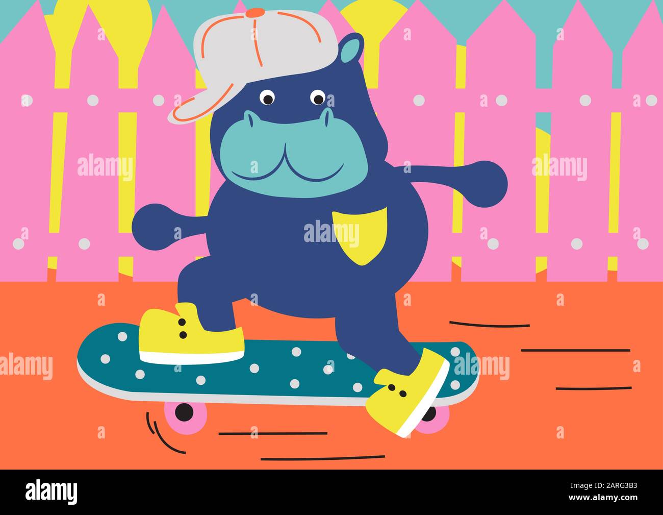 Boy hippo skateboarding on a street urban cartoon vector illustration ...