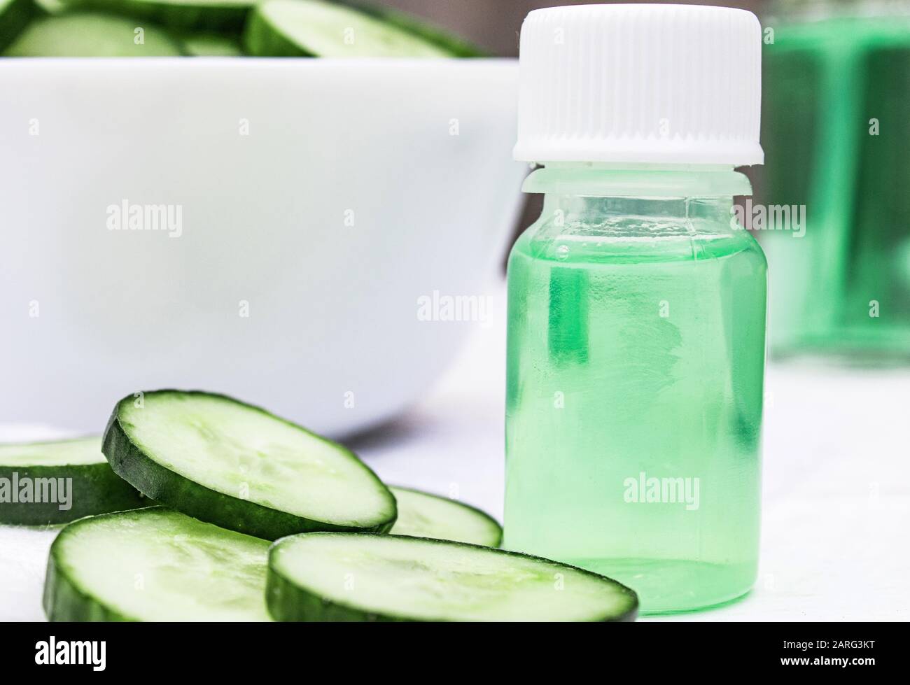 Natural extract from cucumber. Cosmetics care with cucumber extract on ...