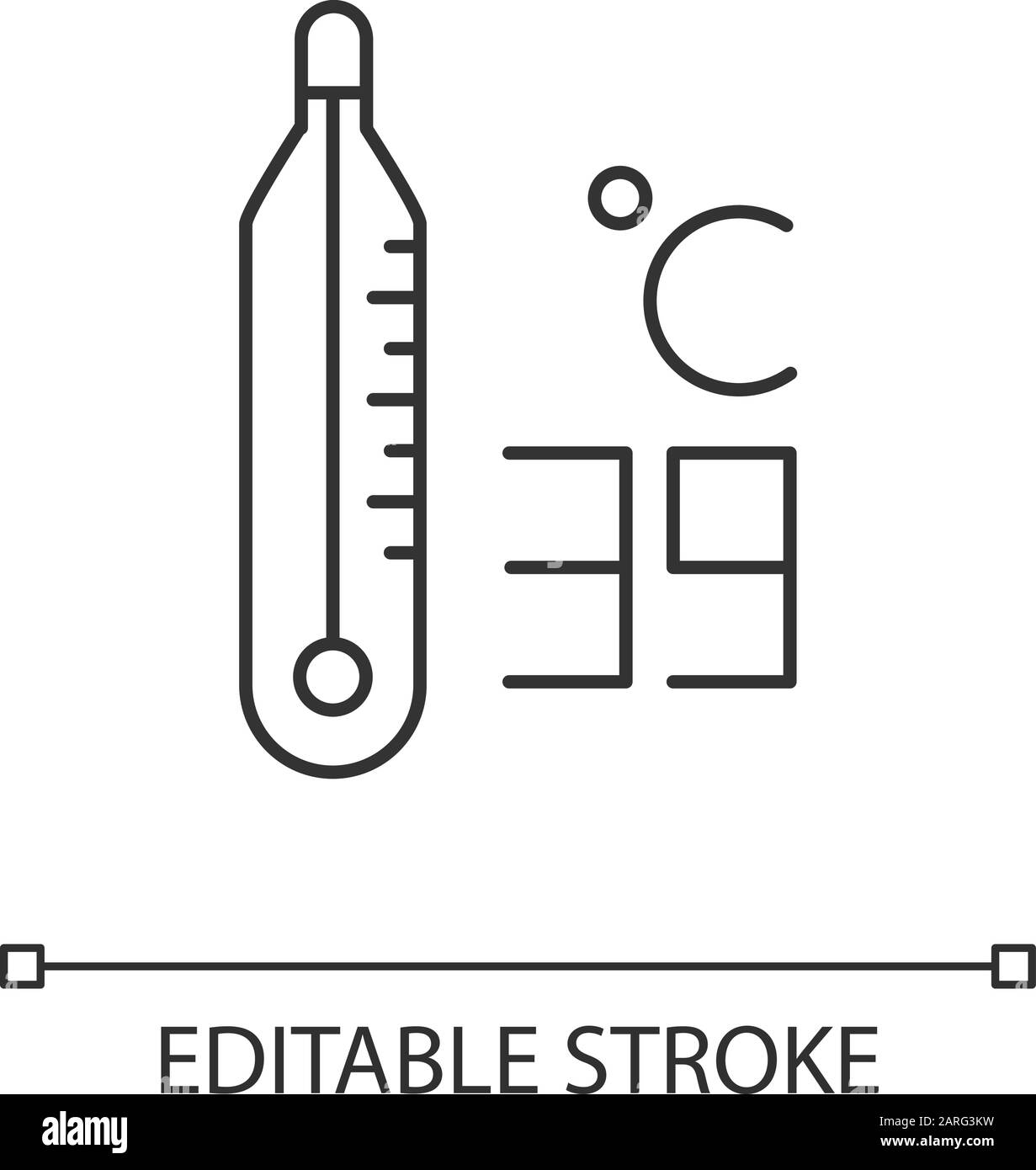 Thermometer linear icon. High temperature. Medical device. Common cold ...