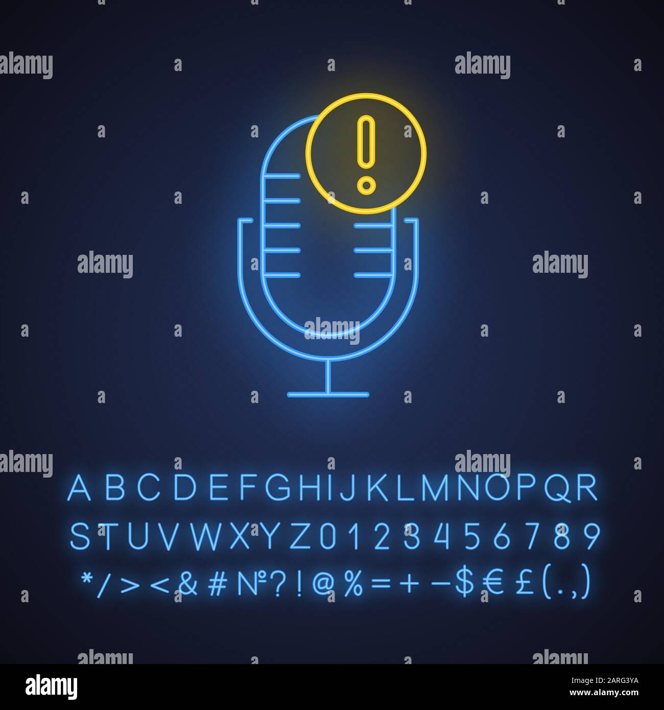 Microphone technical error neon light icon. Sound recorder connection ...