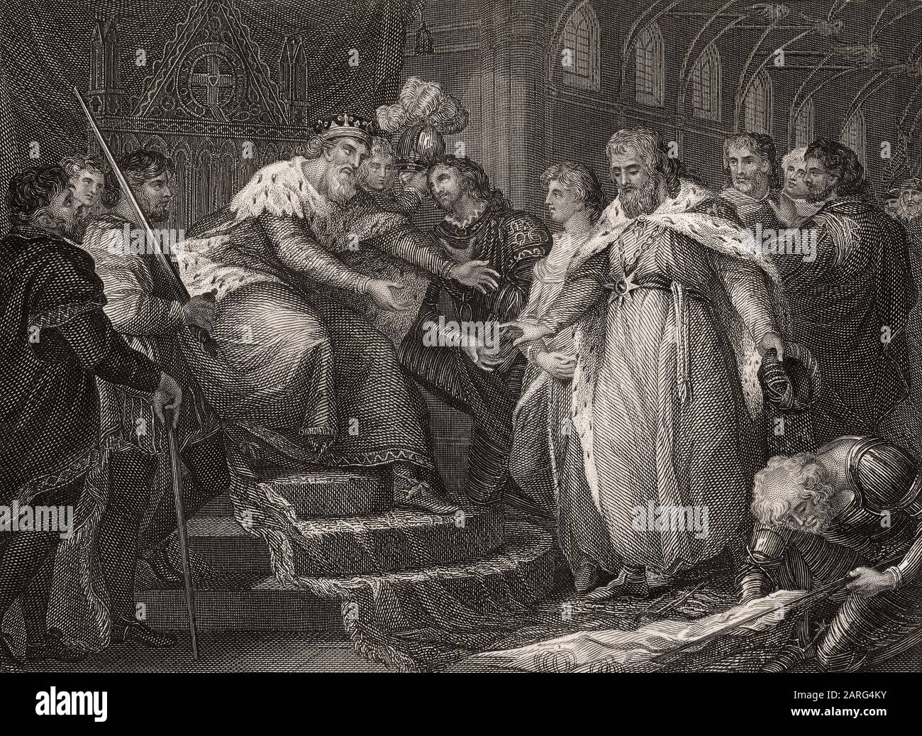 Edward, Prince of Wales, 1330-1376, presents the captive king John of ...