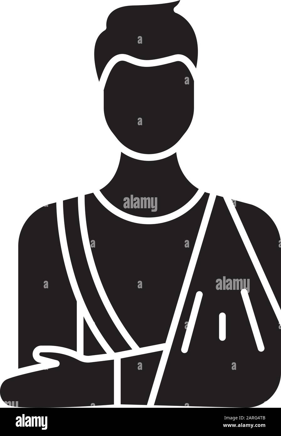 Orthopedic cast glyph icon. Fractured bone. Patient with broken arm ...