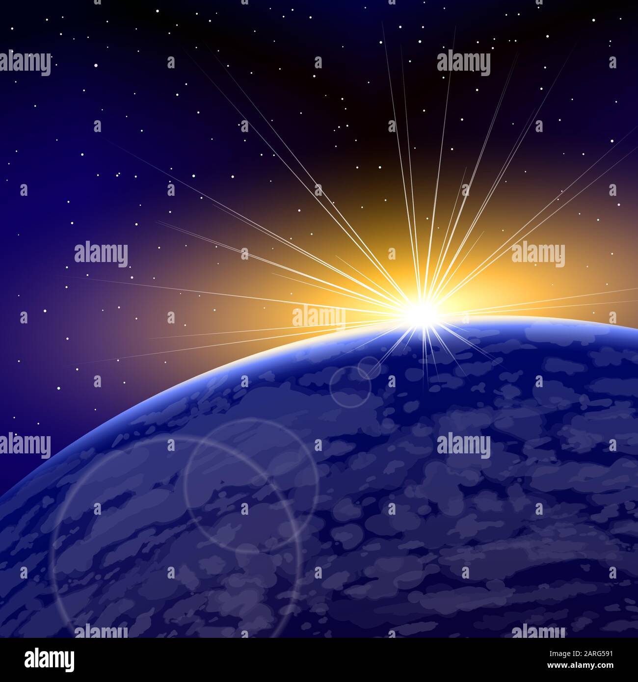 Sunrise over a planet in space on a background from stars; Eps10 Stock ...