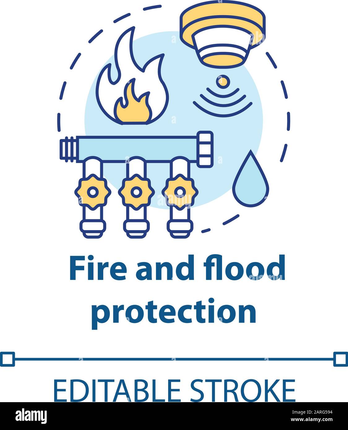 Fire and flood protection concept icon. Smart house idea thin line ...