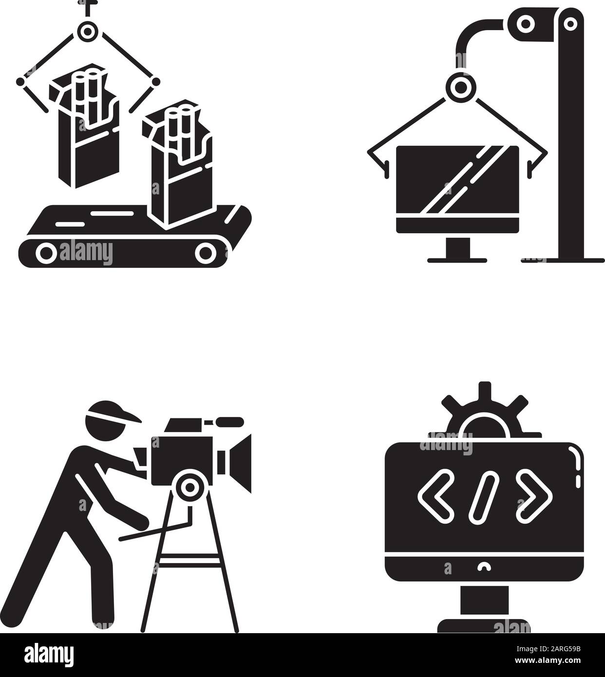 Industry types glyph icons set. Industry types color icons set. Tobacco ...