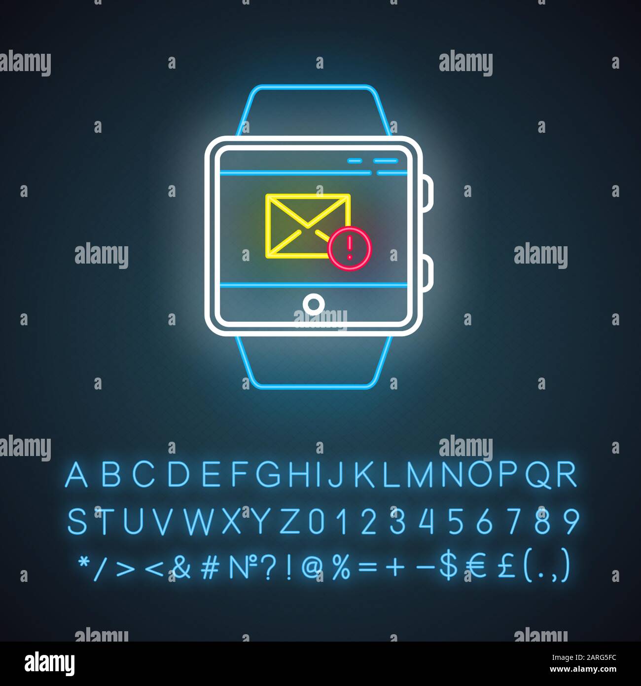 Messaging smartwatch function neon light icon. Sending and receiving ...