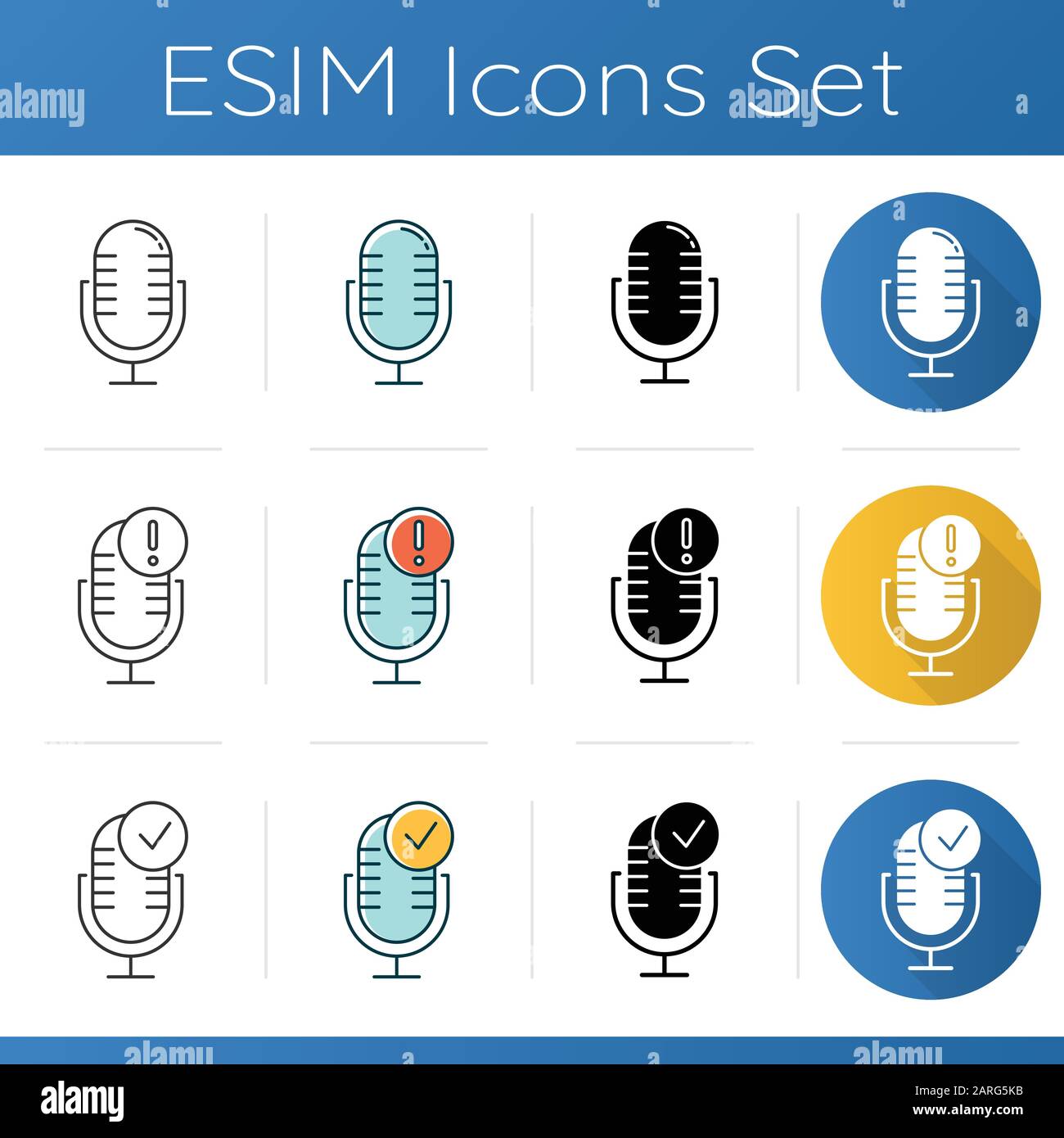 Microphone connection problem icons set. Sound recorders idea ...