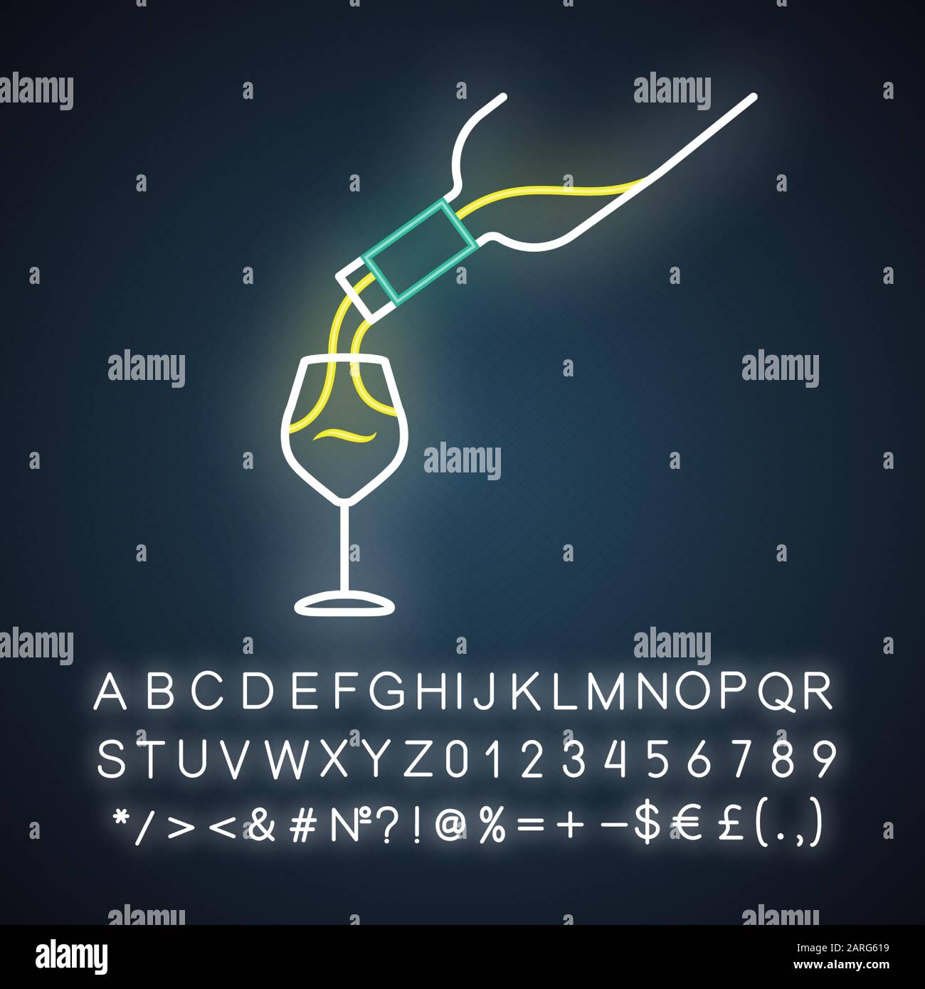 Wine service neon light icon. Alcohol beverage pouring in glass ...