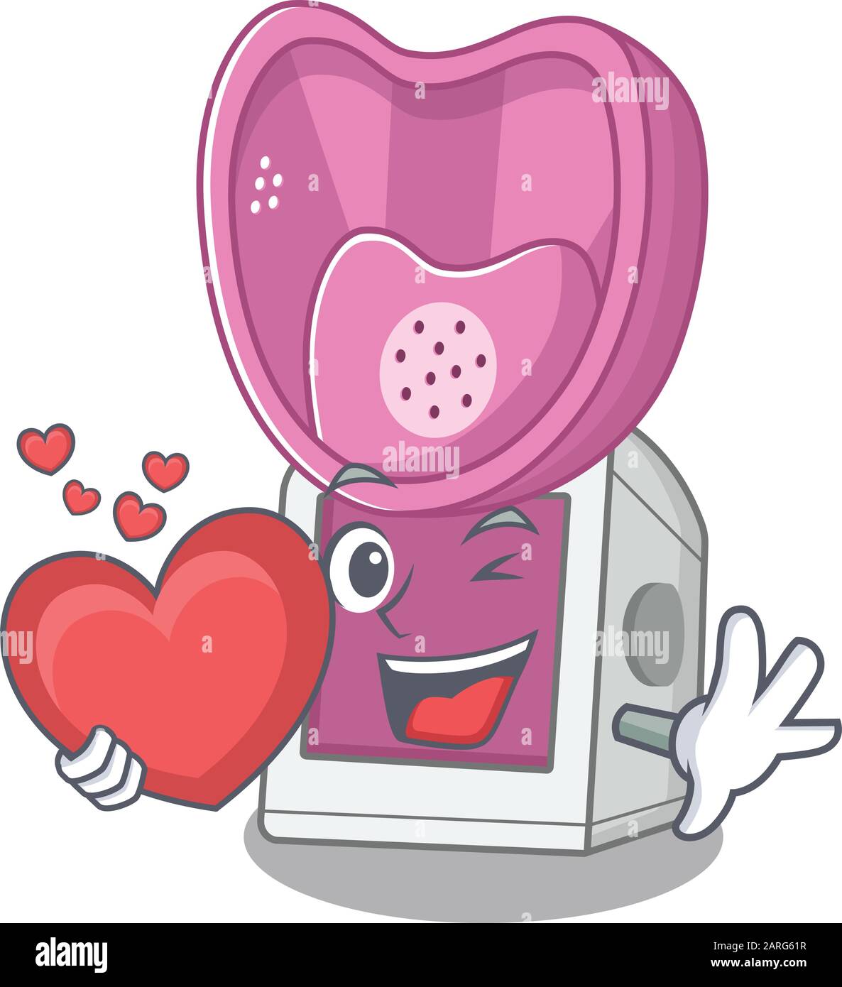 Funny Face steam inhaler cartoon character holding a heart Stock Vector ...