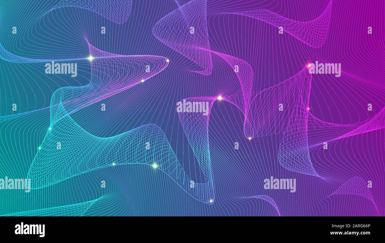 Illustration of abstract neon background, blue and pink gradient, waves ...