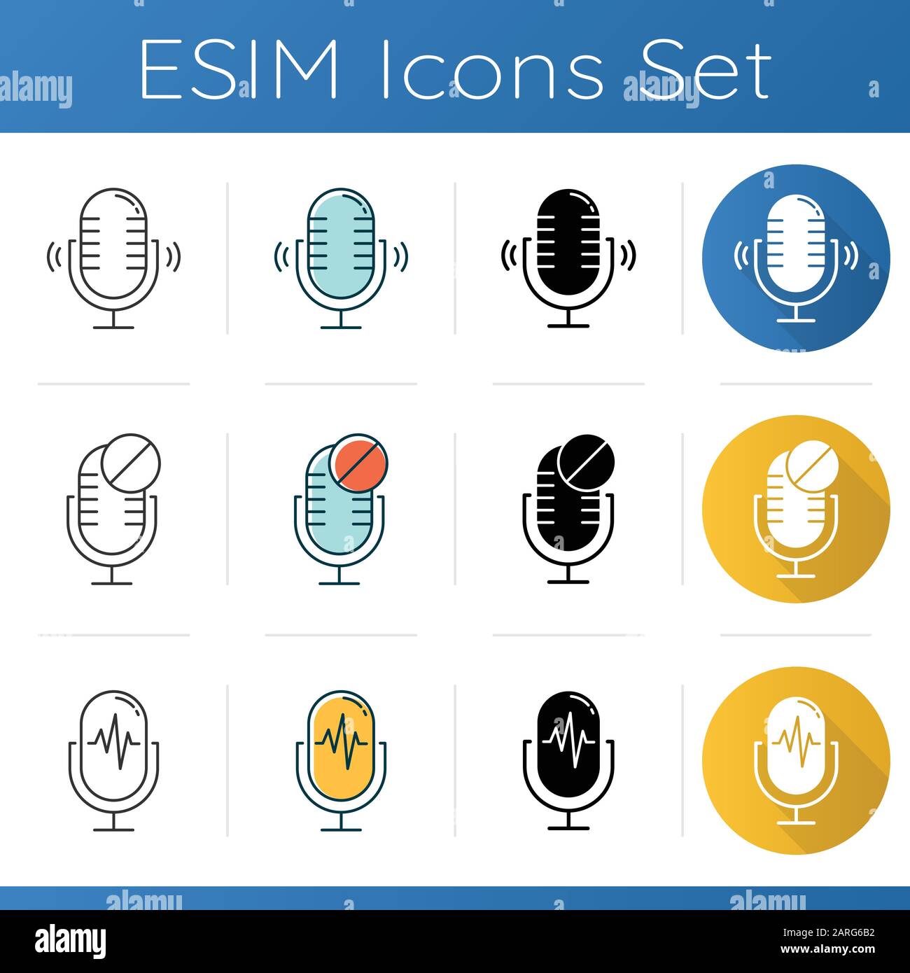 Microphone using modes icons set. Voice control idea. Sound recorder ...