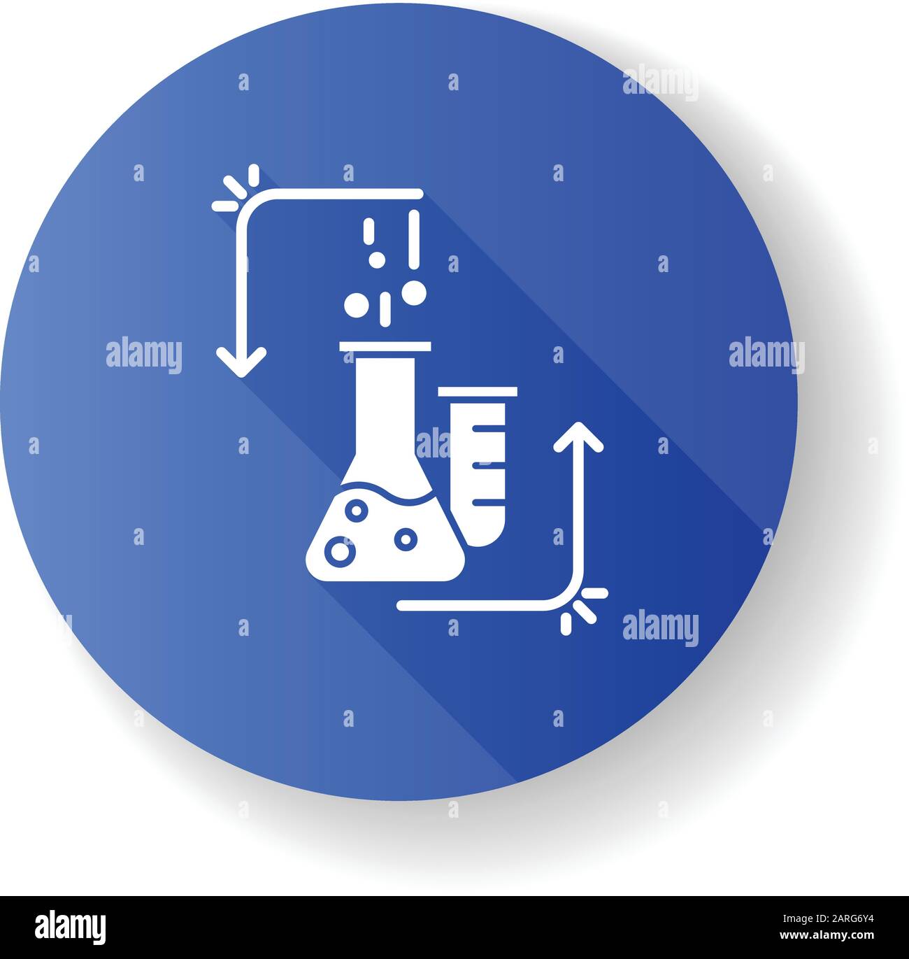 Chemical reaction in lab flask blue flat design long shadow glyph icon ...