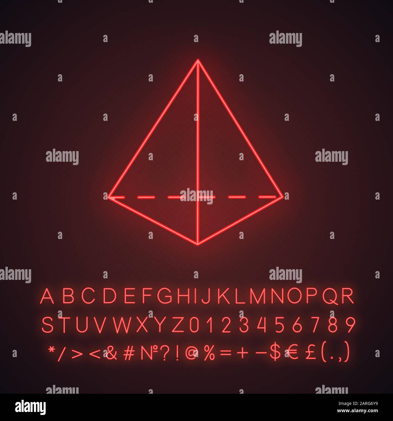 Prism neon light icon. Geometric figure. Triangular pyramid. Decorative ...