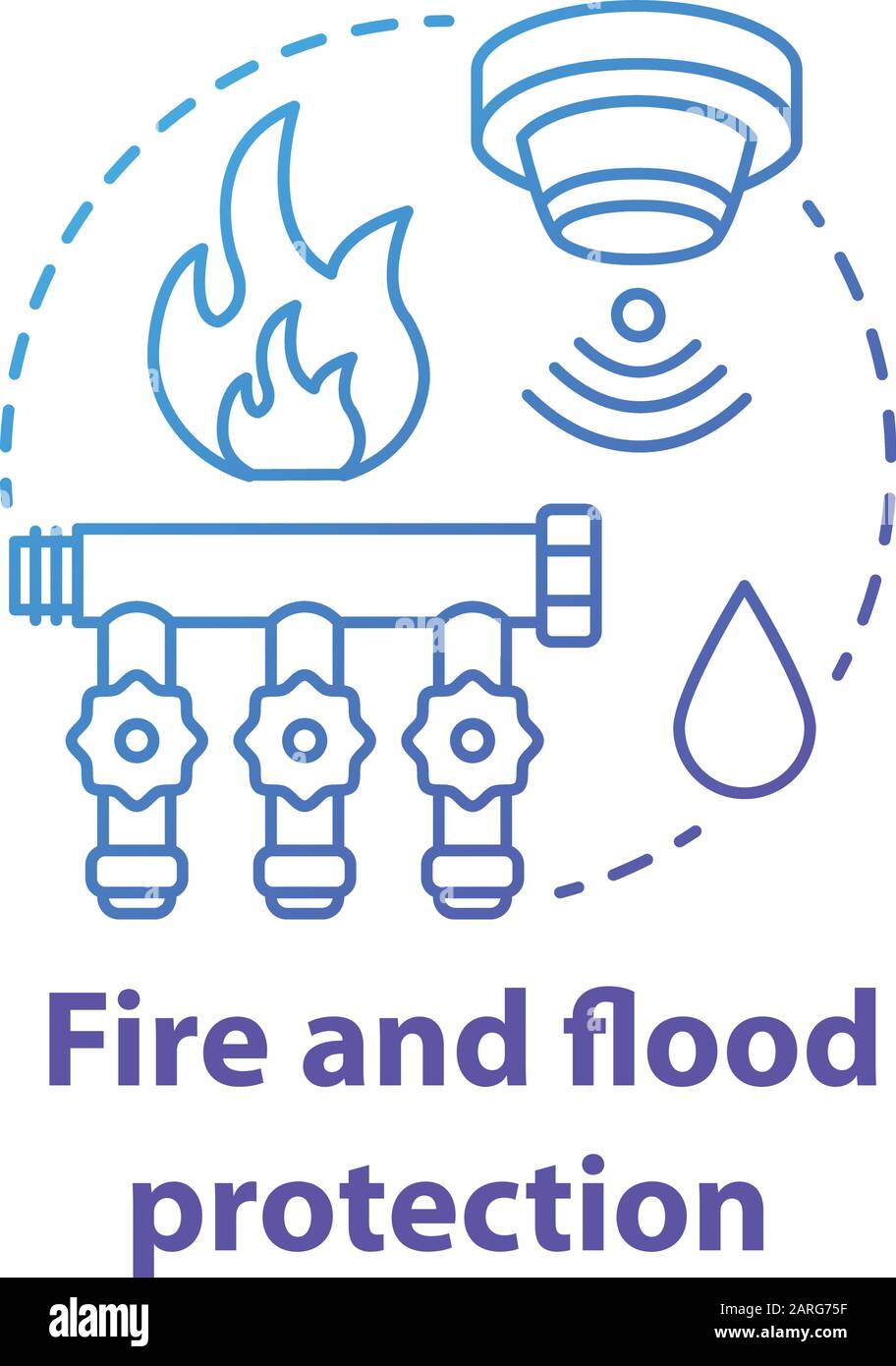 Fire and flood protection blue gradient concept icon. Smart house idea thin line illustration ...