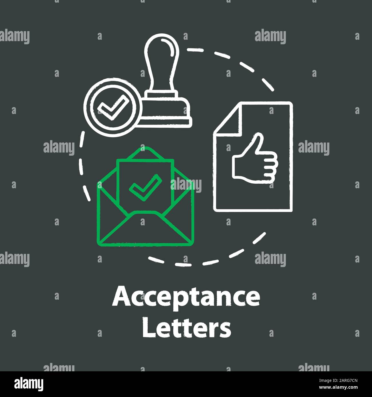 Acceptance letters chalk concept icon. Envelope with approved document ...
