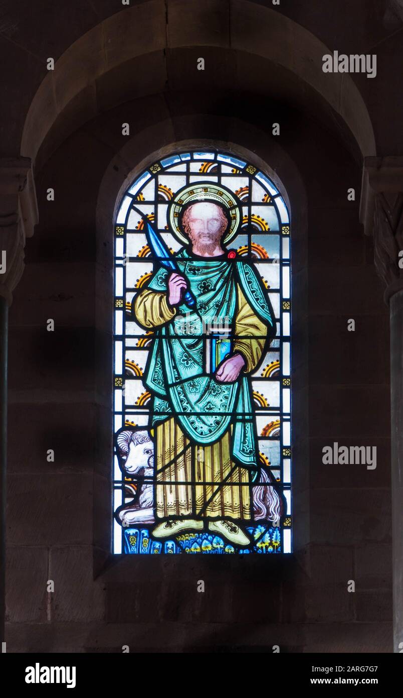 Stained glass window depicting religious history hi-res stock ...
