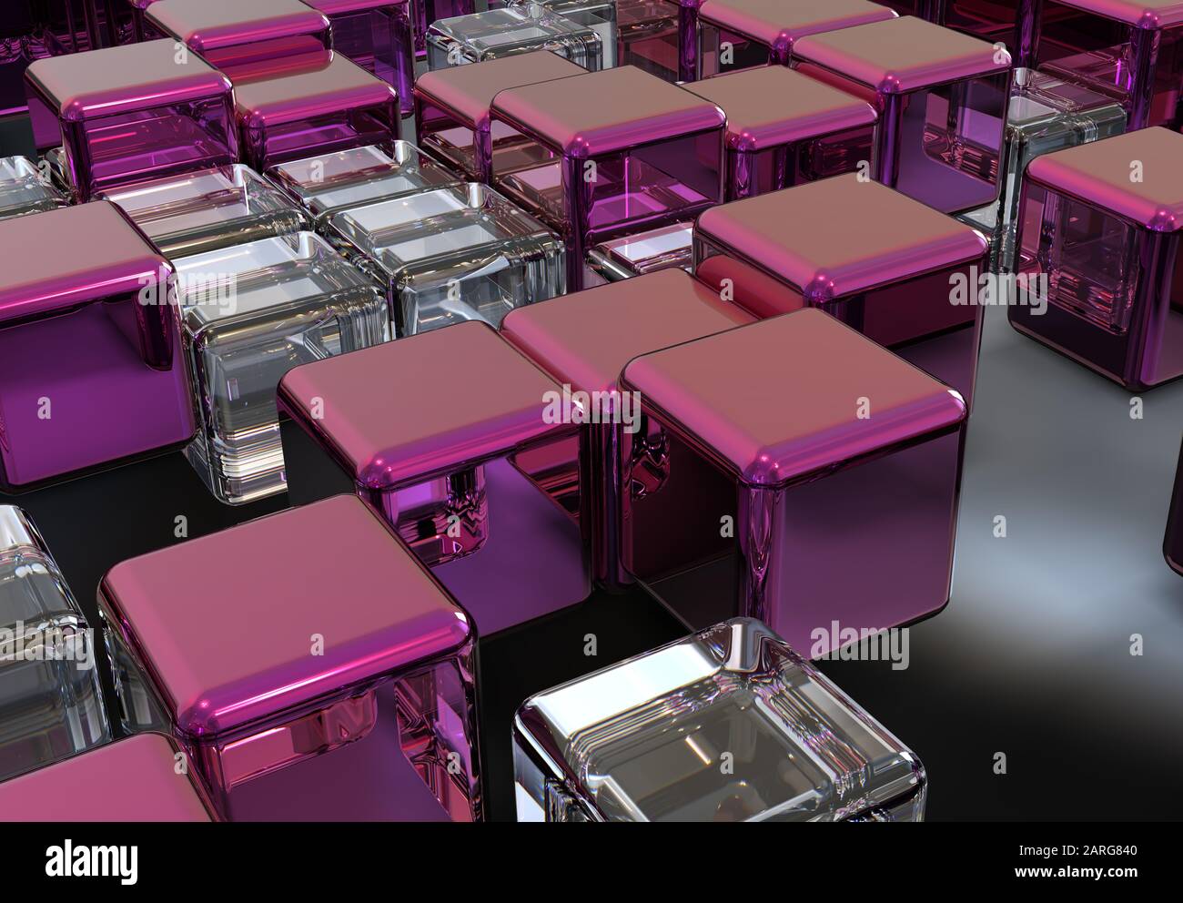 Clear glass and pink metallic cubes 3d rendering background Stock Photo ...