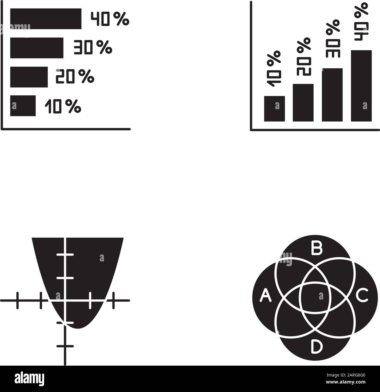 Chart and graph glyph icons set. Horizontal and vertical histogram with ...