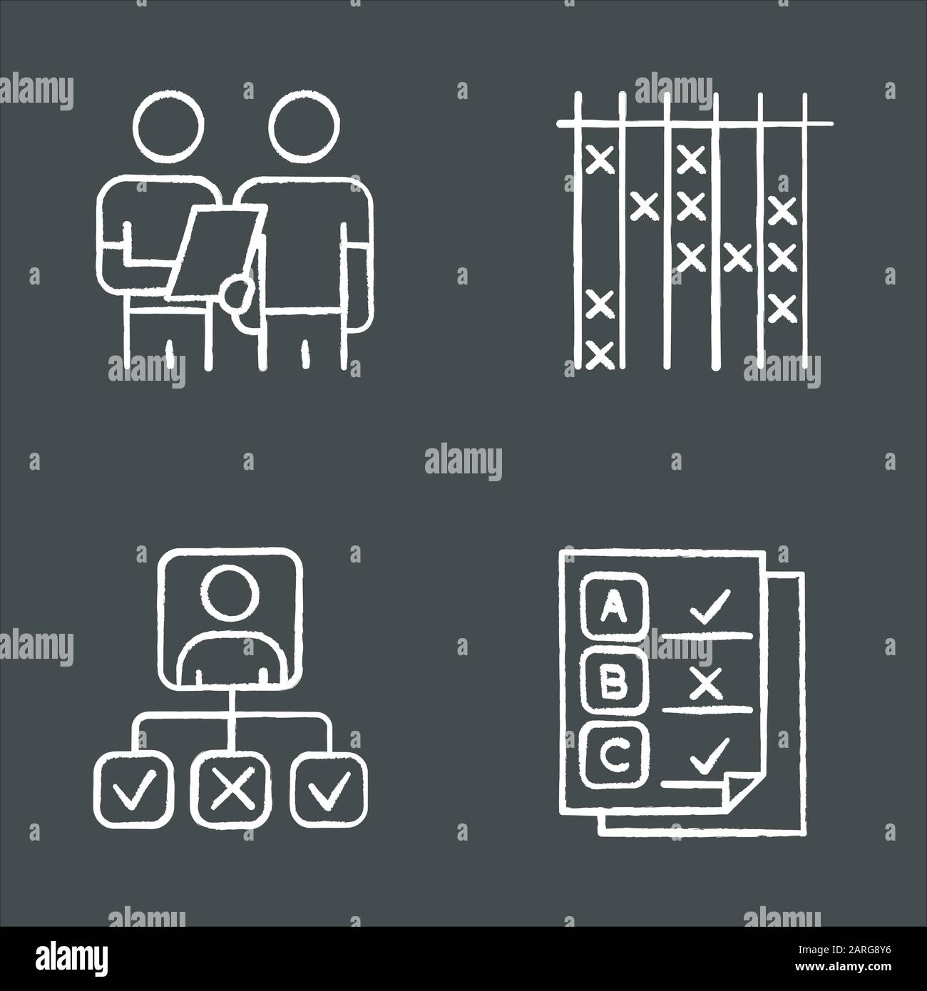 Survey chalk icons set. Interview, questioning. Checklist mark. Info ...