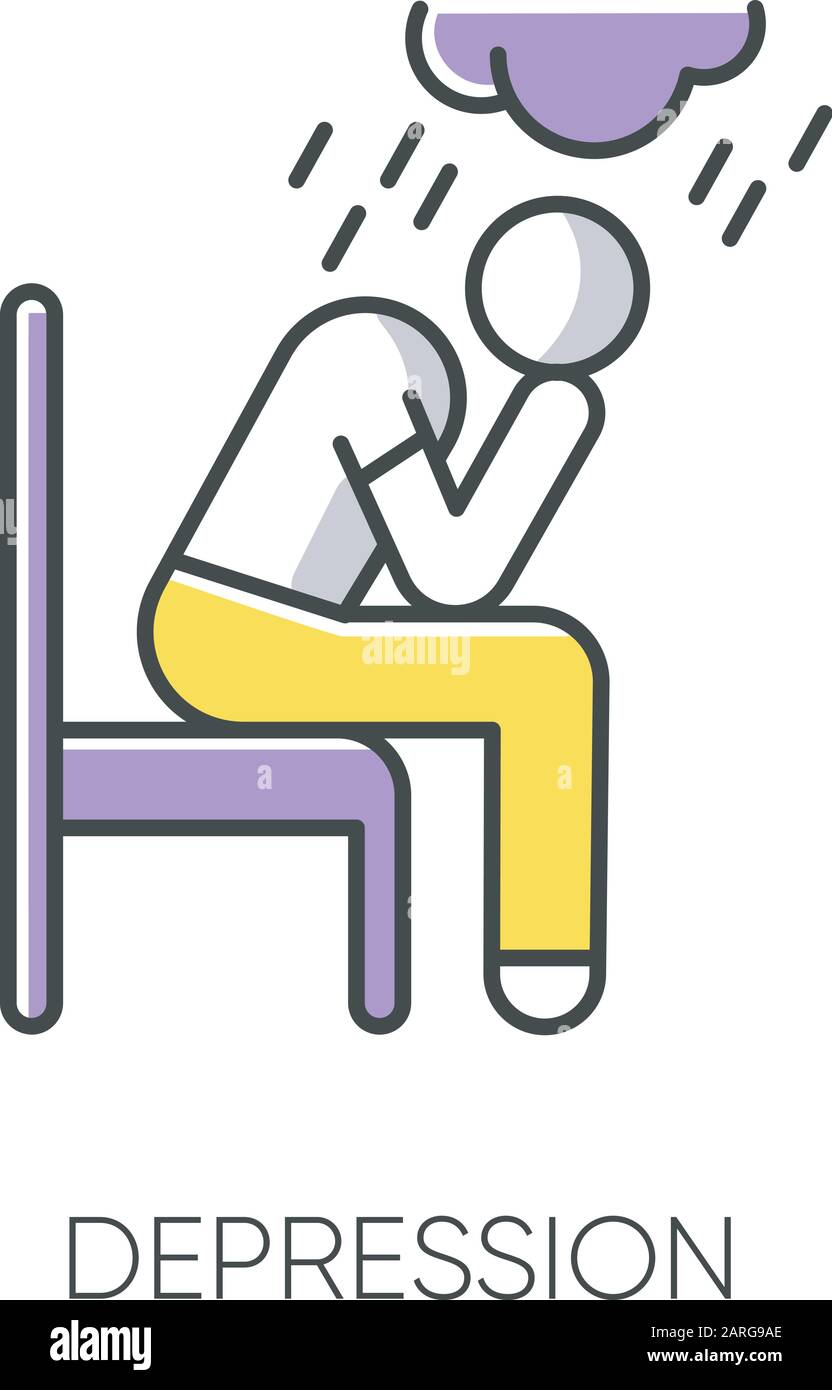 Depression color icon. Sad and worried man. Low mood. Crying person ...