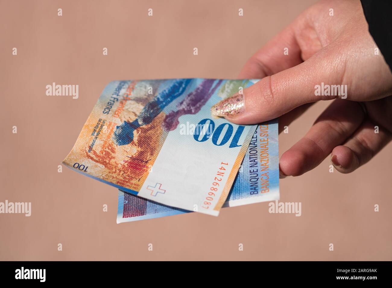 World money concept, close up of 100 swiss franc banknote, photo of CHF ...