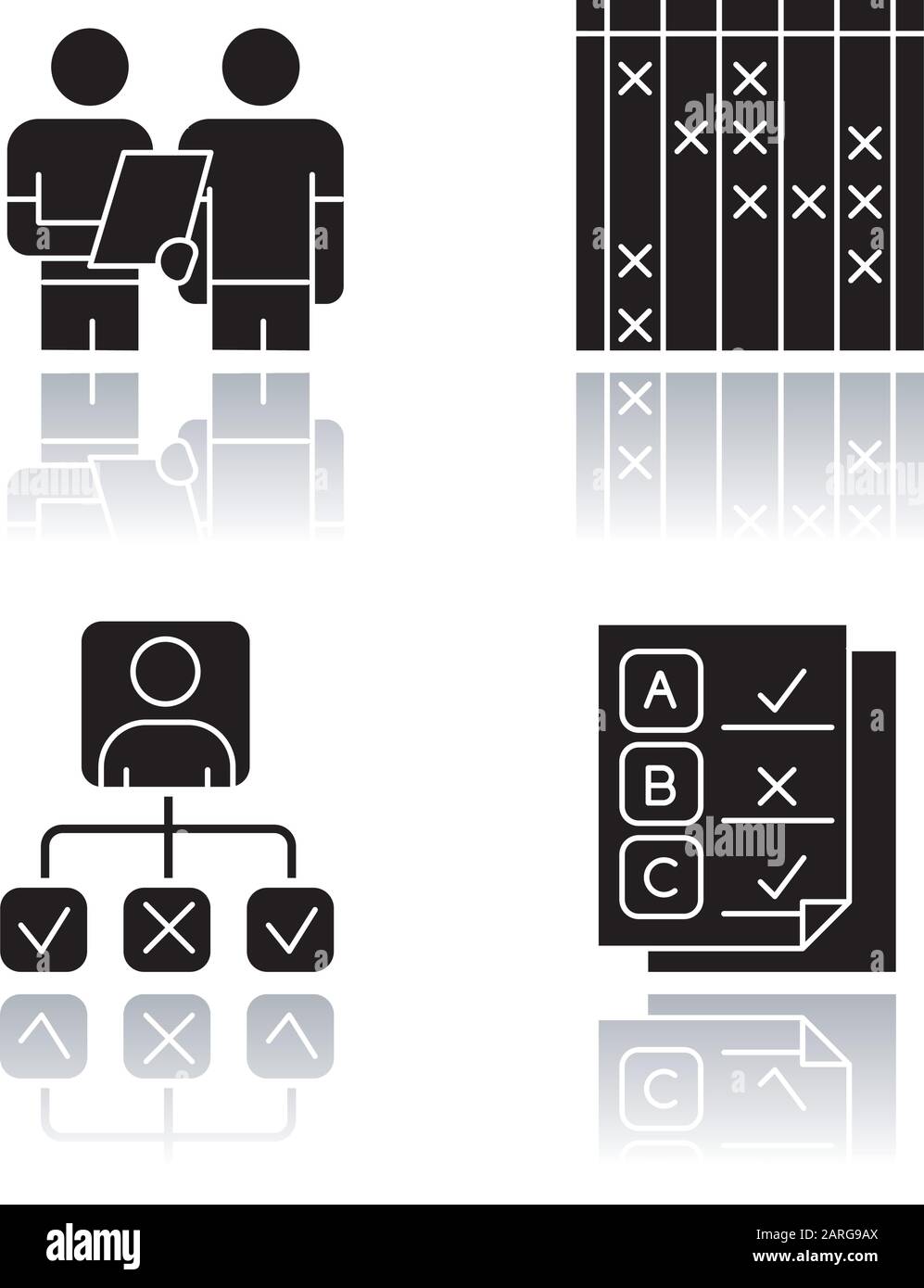 Survey drop shadow black glyph icons set. Interview, questioning ...