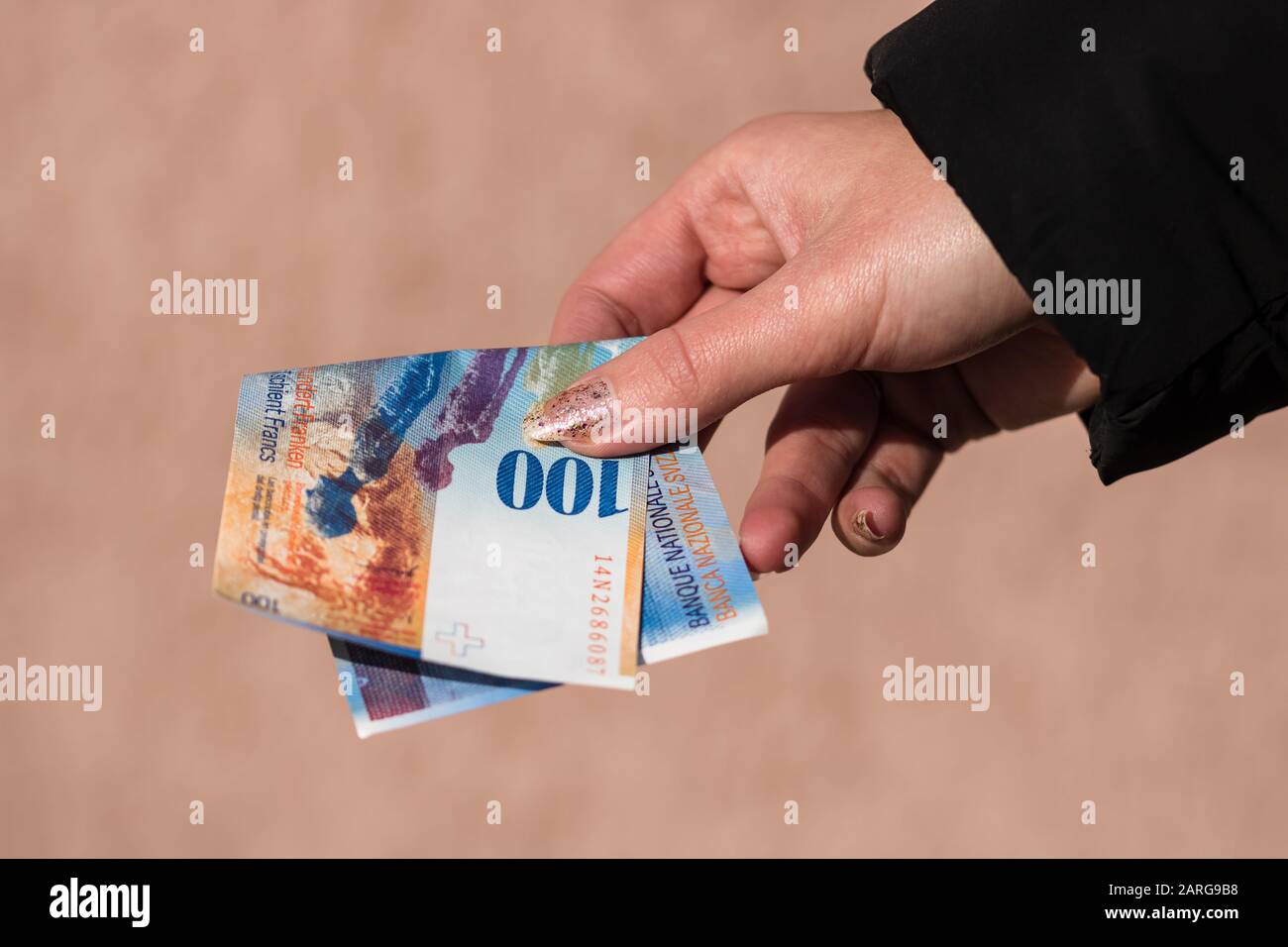 World money concept, close up of 100 swiss franc banknote, photo of CHF ...