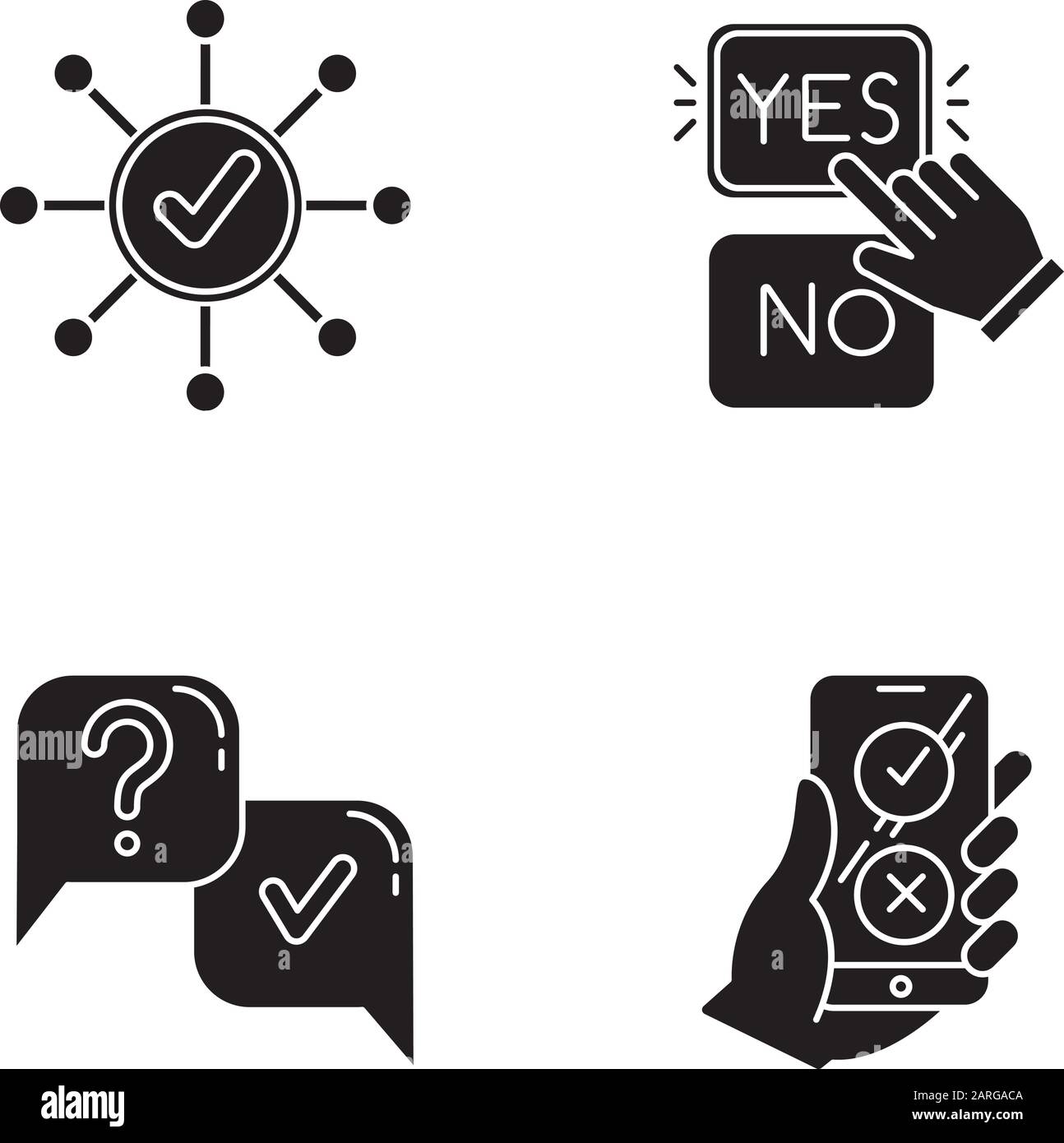 Survey Glyph Icons Set Correct Answer Approve Option Yes No Button Click Question And