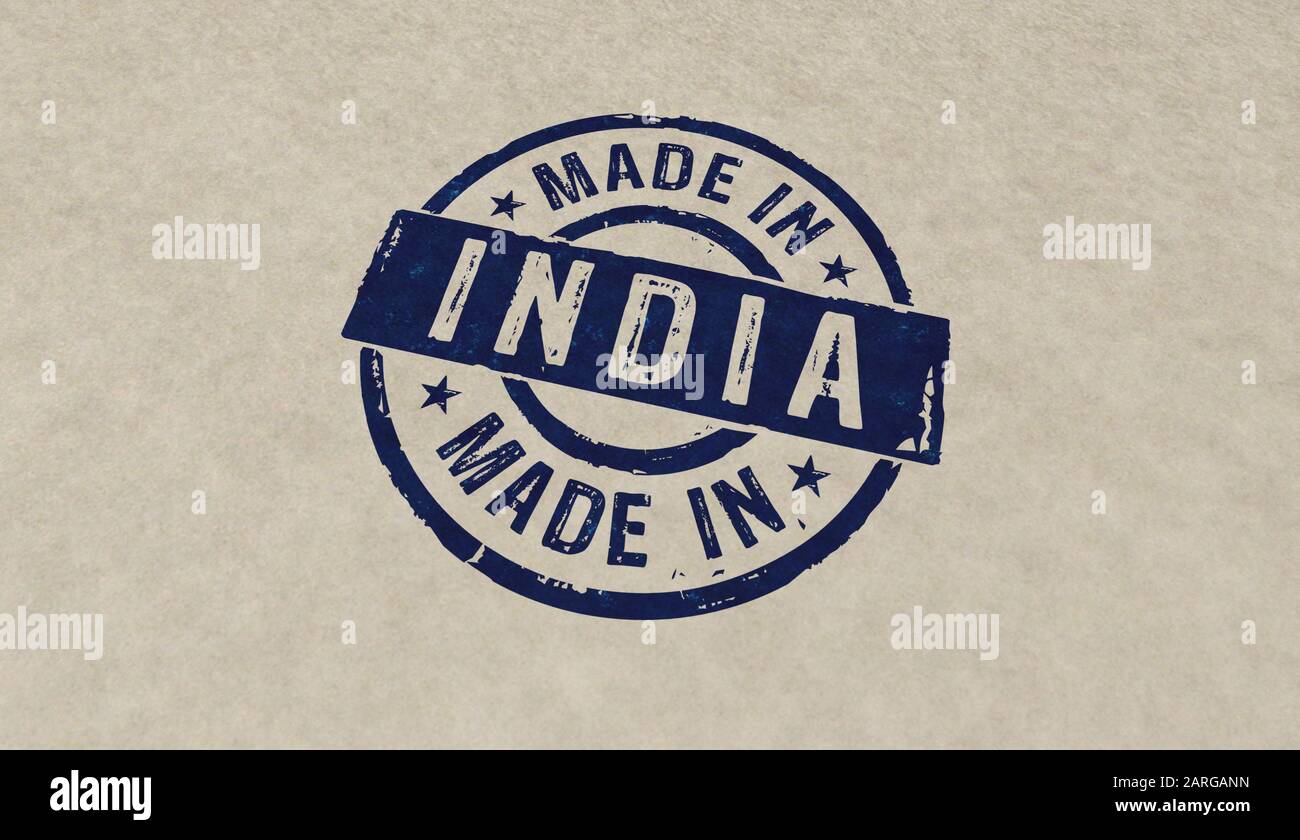 Made in India stamp icons in few color versions. Factory, manufacturing ...