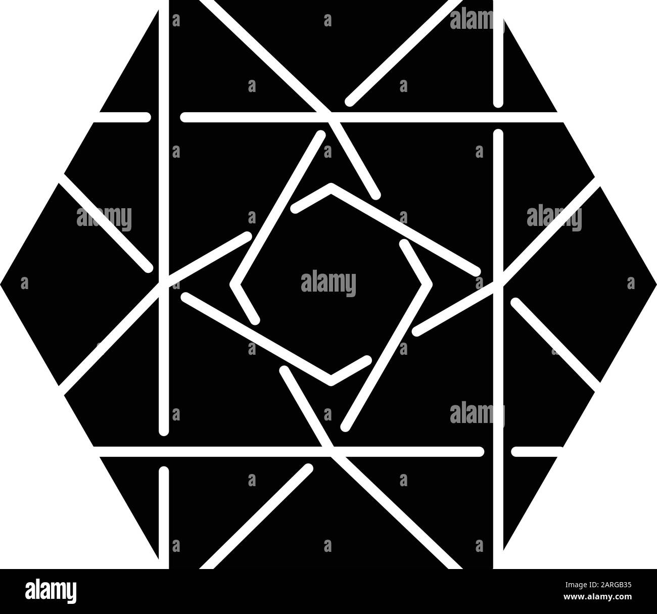 Ornamental hexagon glyph icon. Decorative geometric figure. Crossed ...