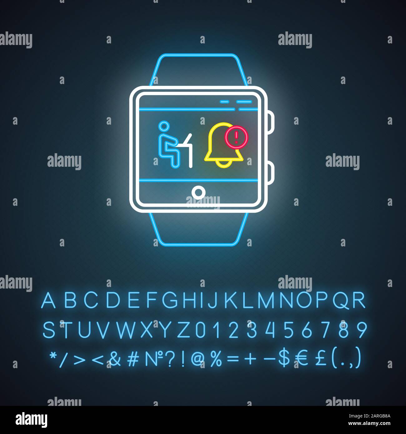 Notifications smartwatch function neon light icon. Synchronization with ...
