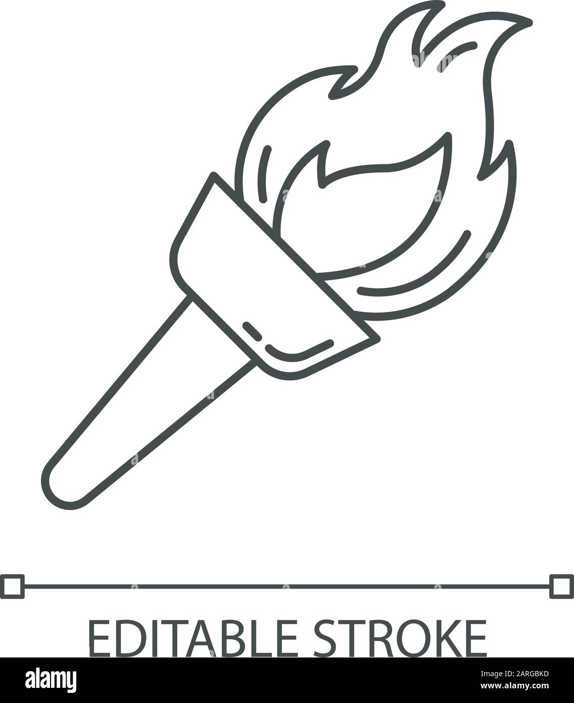 Medieval torch linear icon. Flambeau. Burning fire. Beacon. Flare ...