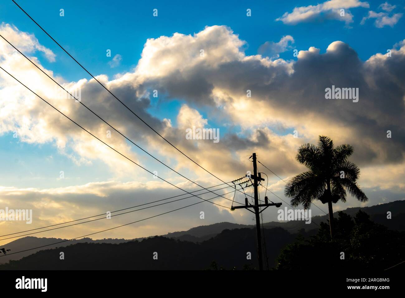 Electricity poles in the tropical nature of Cuba, Caribbean, Central ...