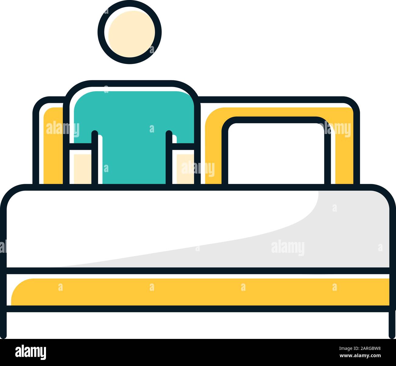 Bed rest color icon. Man relaxing under blanket. Common cold aid. Flu ...