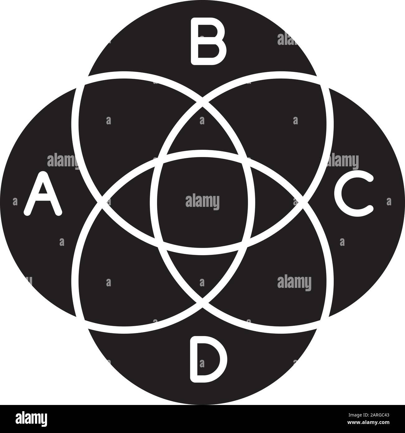 Venn diagram glyph icon. Round chart with circular segments ...