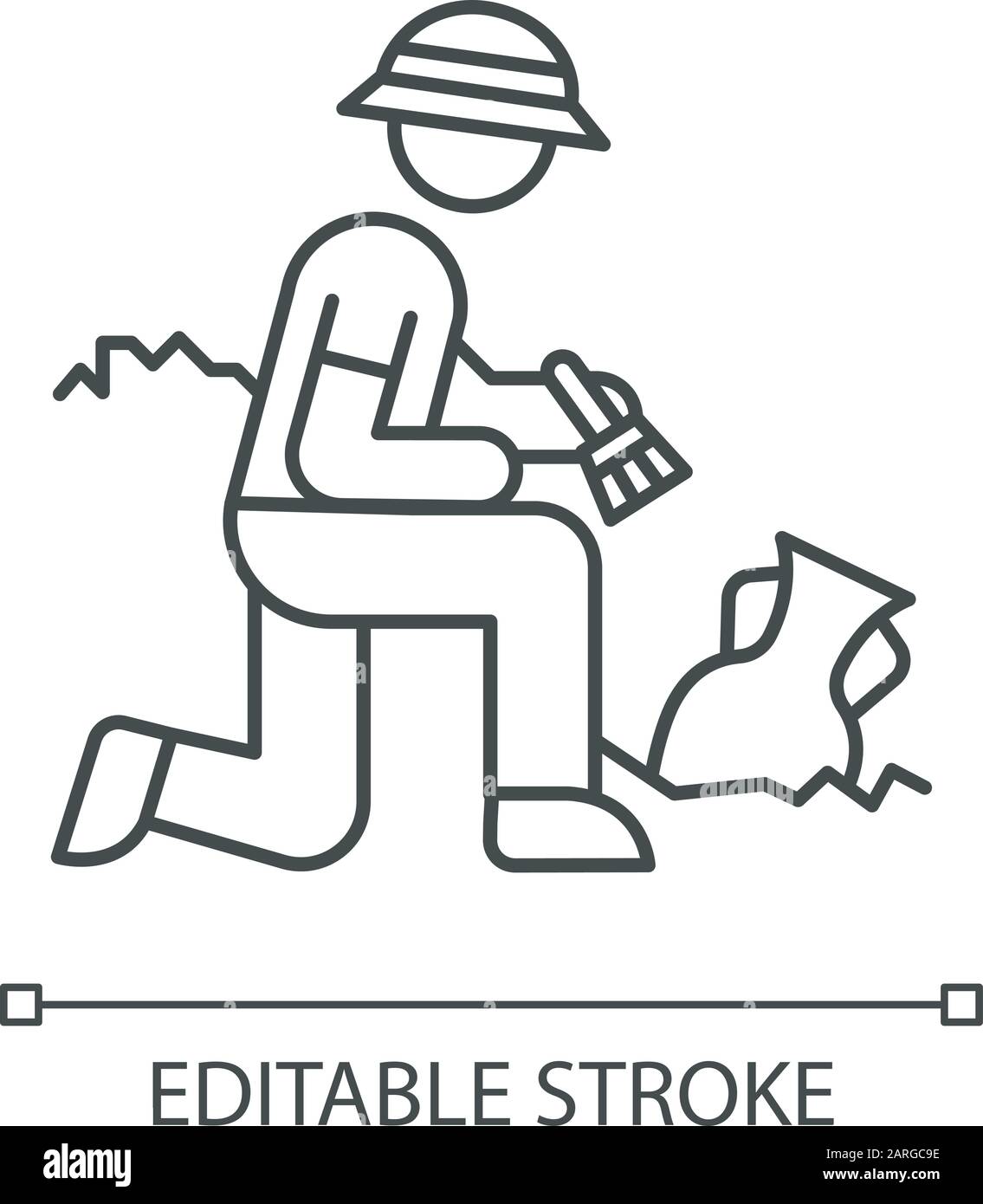 Excavation linear icon. Archeologist. Researcher. Ancient culture ...