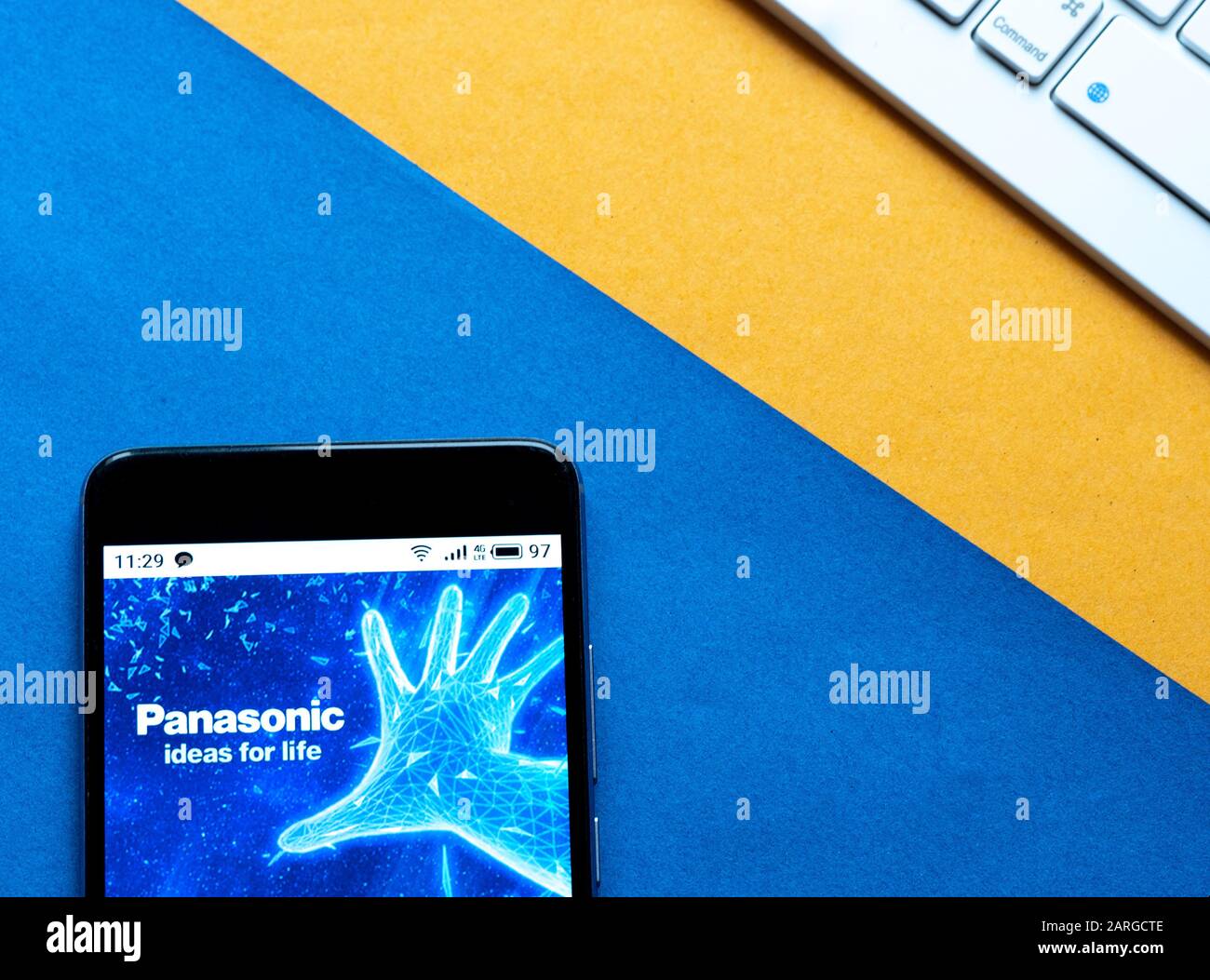 In this photo illustration a Panasonic logo seen displayed on a ...