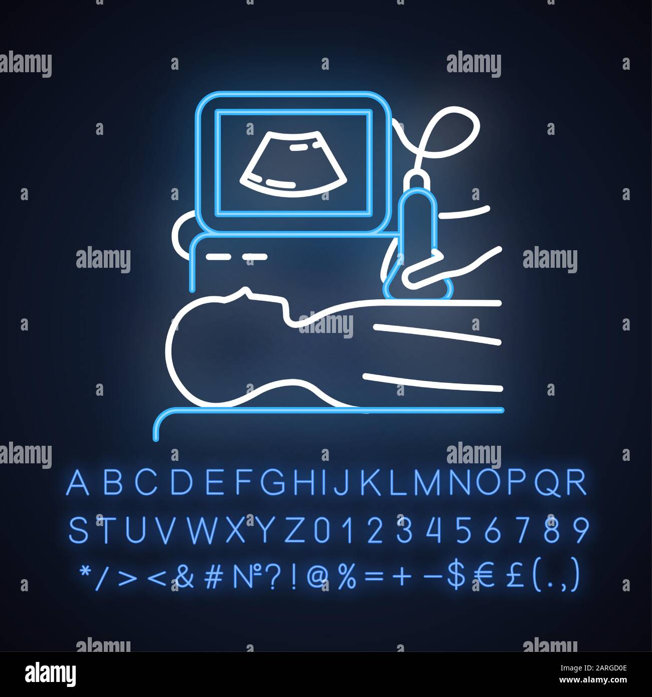 Ultrasound diagnostics neon light icon. Ultrasonography. Medical ...