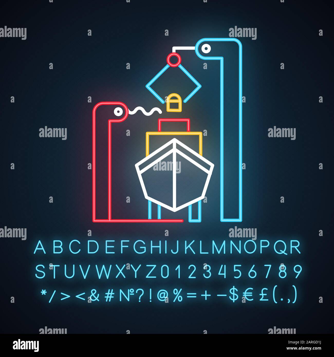 Shipbuilding industry neon light icon. Boat mechanical maintenance ...